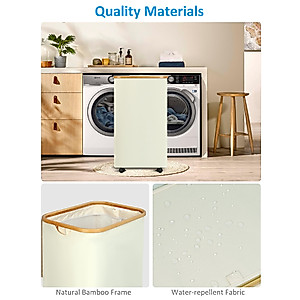 efluky Laundry Hamper with Wheels, Rolling Laundry Hamper with Lid and Removable Bag, Collapsible Dirty Clothes Hamper with Wheels for Laundry Room, Bedroom & Bathroom, 100L (26.4 Gallon) Beige