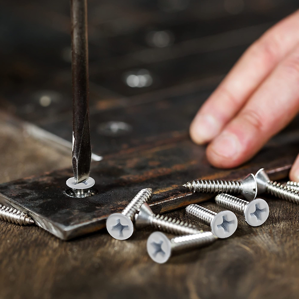 Peryiter 120 Pcs #8 White Screws Stainless Steel White Flat Head Screws White Pan Head Wood Screws Flat Self Tapping Screw for Wall Plates Switch Covers Replacement, 3 Sizes