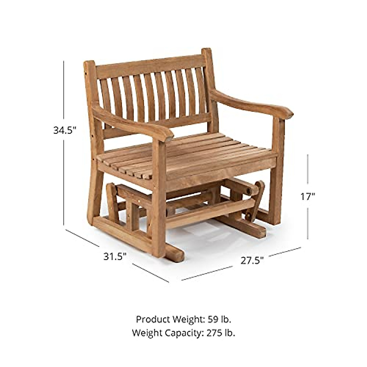TITAN GREAT OUTDOORS Yosemite Glider Teak Chair, Outdoor Patio Chair, Spa or Garden Seating
