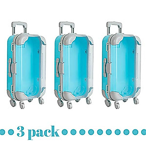 Hammont Suitcase Storage Boxes - 3 Pack - Large Capacity Pencil Case - 7.5x5x2.5 - Plastic Candy travel gift Box - Rolling with Transparent Lid | Perfect for Schools Supplies & Party Favors (Blue)