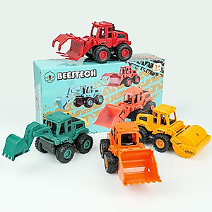 Beestech Construction Toys for 3 Years Old Boys Girls Kids, Friction Powered Construction Truck Toys Vehicles Sand Toys Trucks Excavator, Bulldozer, Road Roller (Colorful 4 Pack)