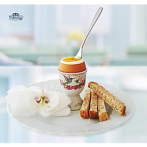 NobleEgg Egg Cups for Soft Boiled Eggs - Vintage Style Porcelain Egg Cups Holders, Authentic Egg Spoons 18/10 Stainless Steel