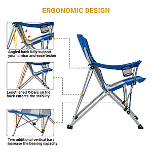 KingCamp Oversized Heavy Duty Outdoor Camp Lightweight Portable Lawn Chair Sturdy Steel Frame Supports 300 lbs with Cup Holder for Sports Fishing Picnic, one Size, Blue&Gray