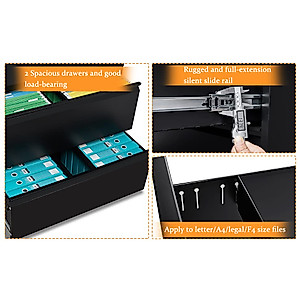 Bonnlo 35.5" Wide 2 Drawer File Cabinet with Lock, Black File Cabinets for Home Office, Metal Lateral File Cabinet & Printer Stand with Minimalist Design for Letter/Legal Size File Folders with Tabs