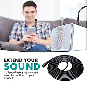 Movo MC10 3.5mm Audio Cable - 3.5mm TRS Female to Male 10ft Extension Cord for Microphones, Headphones, and More