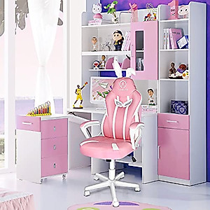 JOYFLY Pink Video Gaming Chair for Kids, Gamer, Girls, Teens Adults Computer Chair Silla Ergonomic Chair（Pink-White）