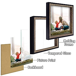 Golden State Art, 8x8 Tall/Split Molding Picture Frame, Includes Easel for Tabletop Display and Sawtooth Hangers for Wall Display Excellent for Weddings, Events, Memories (Black/Grey, 1 Pack)