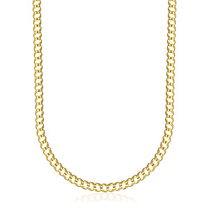 PORI JEWELERS 14K Gold 4MM Cuban/Curb Chain Necklace - Made In Italy - (4MM, Yellow, 18)