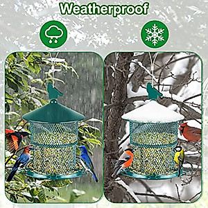 Bird Feeder for Wild Birds, Retractable 7lb Seed Capacity Hanging Wild Bird Feeder, Heavy Duty Metal Squirrel-Proof Bird Feeders for Outside Garden (Green)