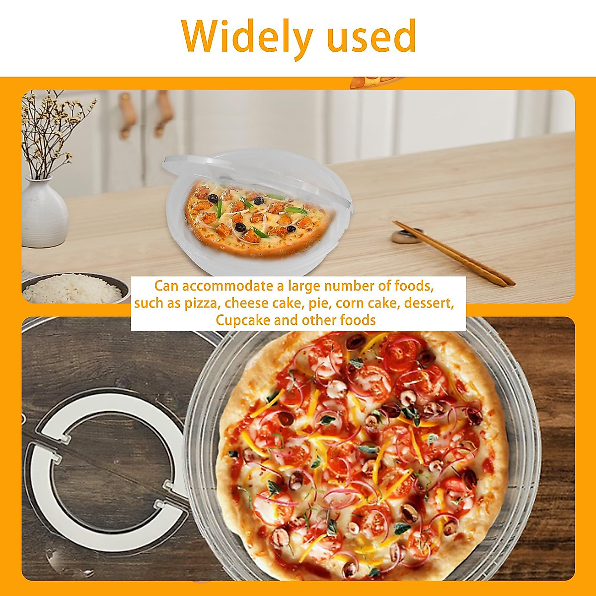 Wensdr 3 Packs 12in Clear Food Storage Container with Lid and Handle Pie Pizza Carrier Container Sets Reusable Two Sided Food Serving Keeper