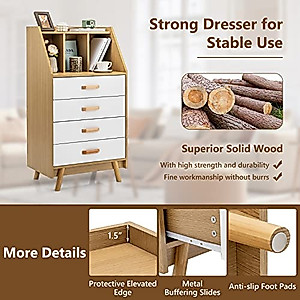 Giantex 4-Drawer Dresser Storage Cabinet - Freestanding Chest of Drawers with Countertop, 3 Open Shelves, 2 Anti-Tipping Kits, Floor Storage Organizer Unit for Living Room, Bedroom, Entryway (Natural)