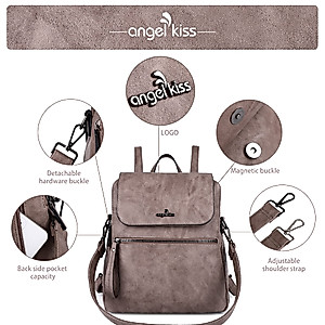 Angel Kiss Backpack Purse for Women Casual Fashion Vegan Leather Shoulder Bag Ladies Zipper Magnetic Flap Backpack