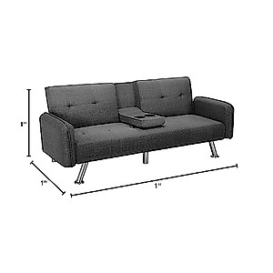 UBGO Reversible Modular, Convertible Sofa Bed, Adjustable Loveseat, Pull Down Mid Back with 2 Cup Holders, Small Space Furniture Set for Living Room, Bedroom, Office, Dark Grey