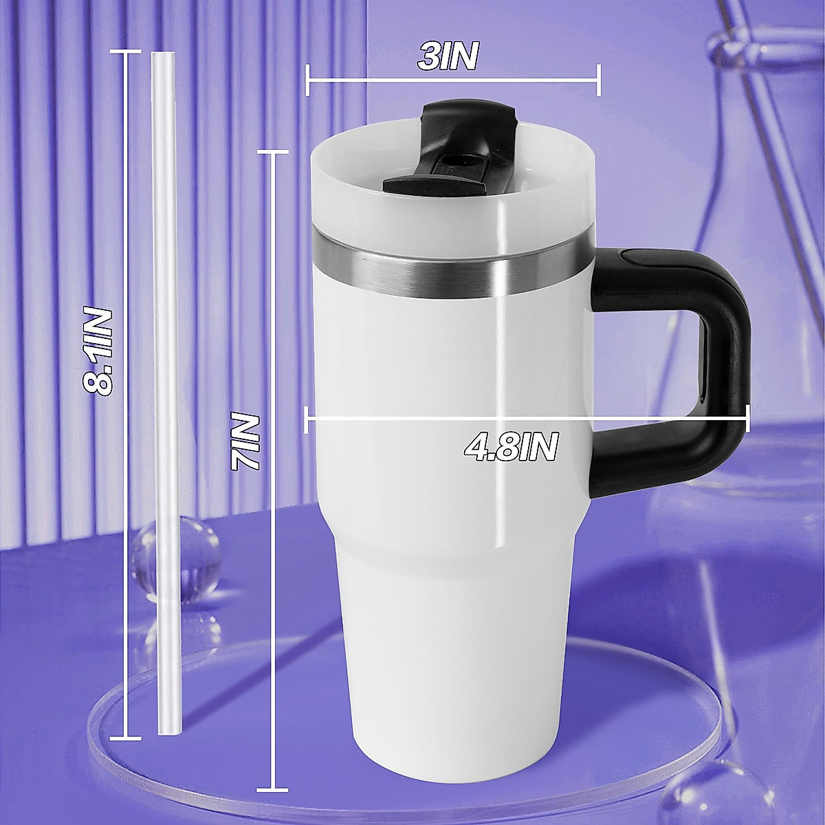 Lilsofee 1 Pack 14 oz Sublimation Blank Tumbler with Handle and Straw Stainless Steel Double Vacuum Insulation Skinny Mug Heat Press Transfer Printing DIY Cups