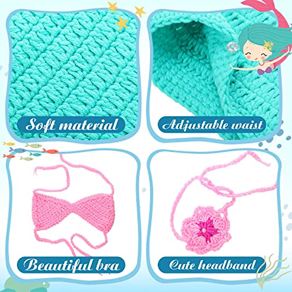 Janmercy Newborn Photography Props Baby Props Outfit Handmade Crochet Baby Outfit Tail Baby Photo Props Cute Photo Costume (Mermaid)