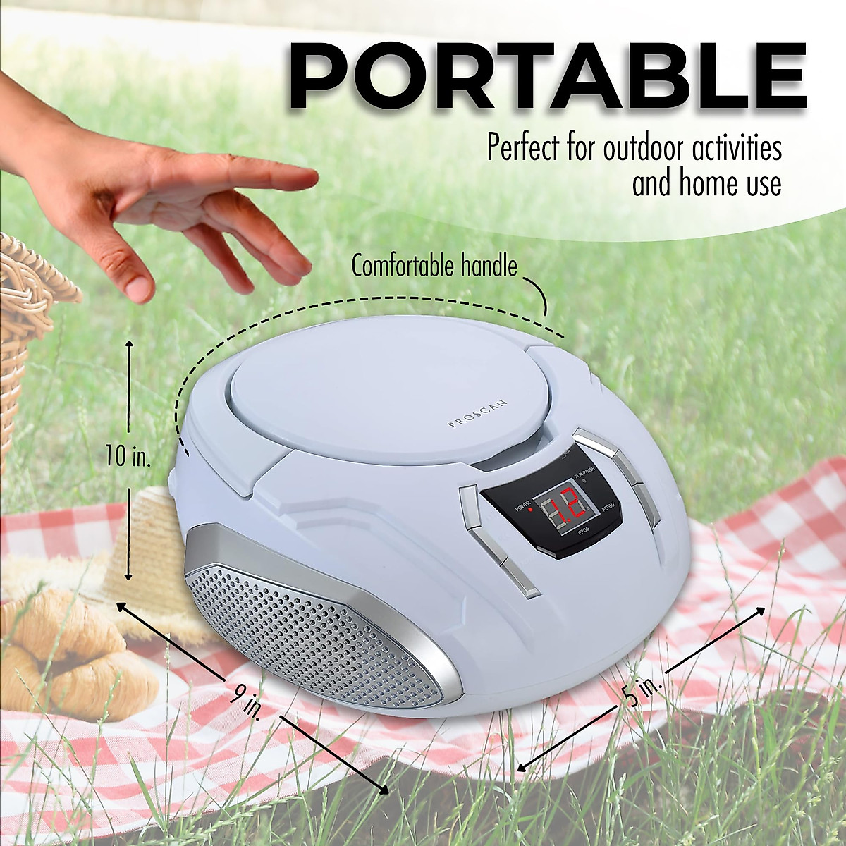 Proscan Elite Portable CD Boombox with AM/FM Radio - White