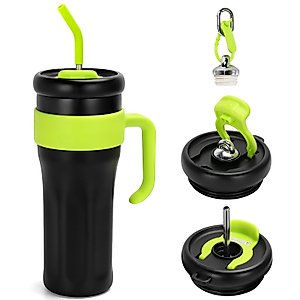 40oz Insulated Tumbler with Lid and Straw, Stainless Steel Thermal Water Bottle Cups with Handle, Leak-proof Travel Coffee Mug for Hot and Cold Beverages (Black)