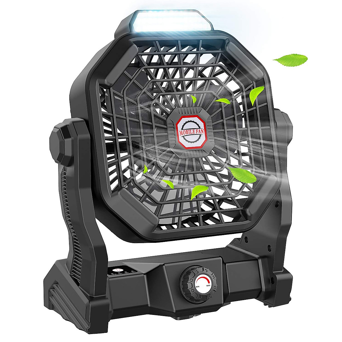 Camping Fan with LED Lantern, 10400 mAh 9 Inch Rechargeable Battery Powered Fan with 270°Head Rotation, Stepless Speed and Quiet Battery Operated Tent Fan for Picnic, Barbecue, Fishing, Travel, Home