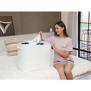 22"x14"x18" Mega Size Rectangular Extra Large Storage Basket, Rectangular Cotton Rope Storage Baskets, Woven Laundry Hamper, Cloth Storage Bin, for Clothes Blanket in Living Room, All White