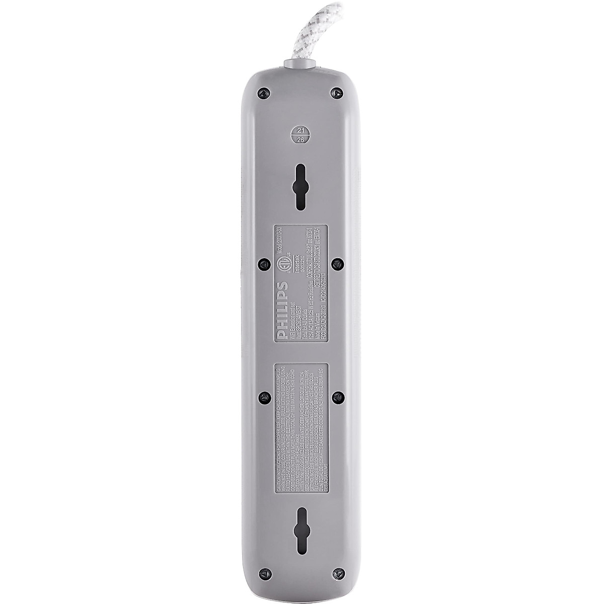 Philips Surge Protector Power Strip, 3 Outlet Surge Protector, 4 Ft Braided Cord Power Strip, Smart Power Strip Surge Protector, 3-Prong Flat Plug Power Strip, Surge Protector Outlet, White, SPC9034WB