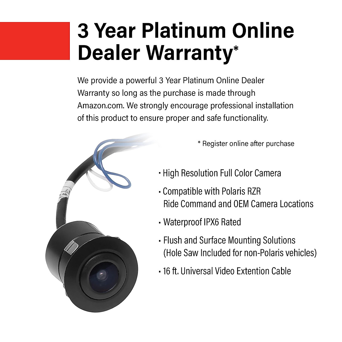 BOSS Audio Systems POLCAM Off-Road Front Or Reverse Rearview Backup Vehicle Camera – Compatible With Polaris RZR Ride Command ATV UTV, Waterproof IPX6 Rated, Low Light Visibility, Wide Angle View