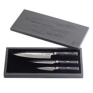Cangshan YARI Series Starter Knife Set With Ash Wood Box, X-7 Damascus Steel (3-Piece)