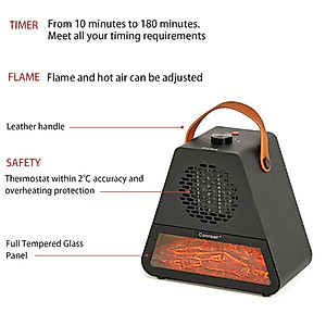 CONROWR Recessed Electric Fireplace Plug-in Heater, Recessed Freestanding Fireplace, Adjustable Flame Brightness Speed, Low Noise, 1000 Watts, Black