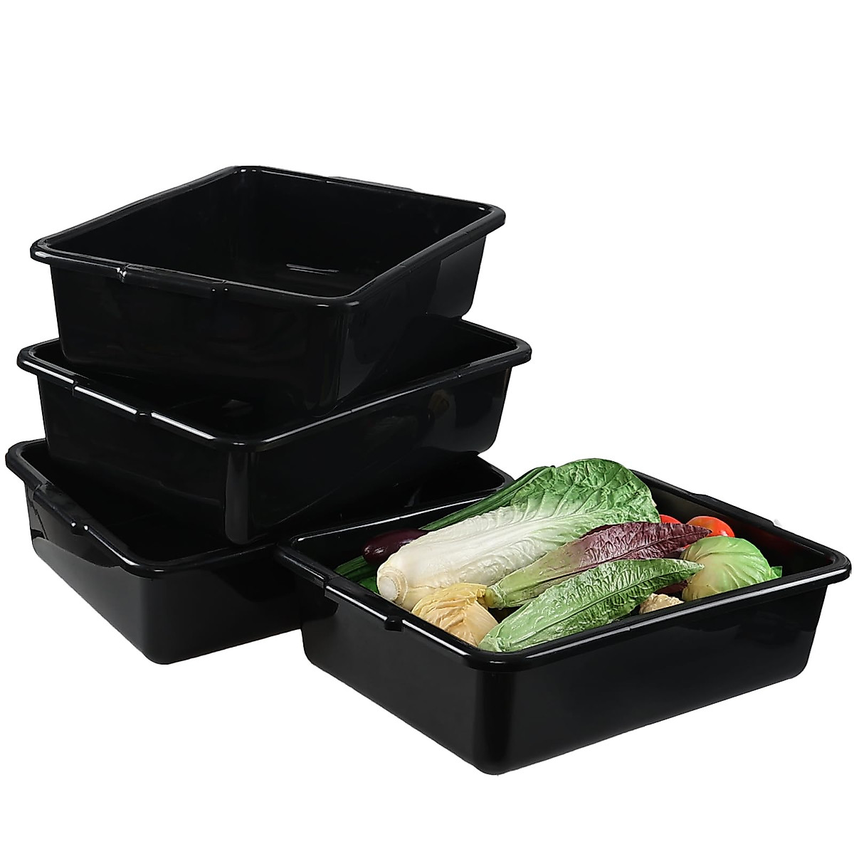 Aninhao 4 Packs 32 L Commercial Food Service Bus Tub, Extra Large Rectangle Dishpan, Plastic Wash Basin, Black