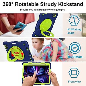 ANDNARY New iPad Pro 11 Inch Case 4th Gen 2022/3rd Gen 2021/2nd Gen 2020/1st Gen 2018 with Pencil Holder, iPad Air Case 5th/4th Generation 10.9 Inch 2022/2020 with 360° Swivel Foldable Stand for Kids