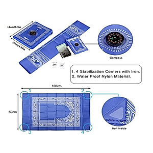 Anlising 4 Pieces Portable Travel Prayer Mat with Compass, Waterproof Polyester Prayer Rug, Muslim Travel Prayer Mat, for Ramadan Gifts (60cm×100cm)