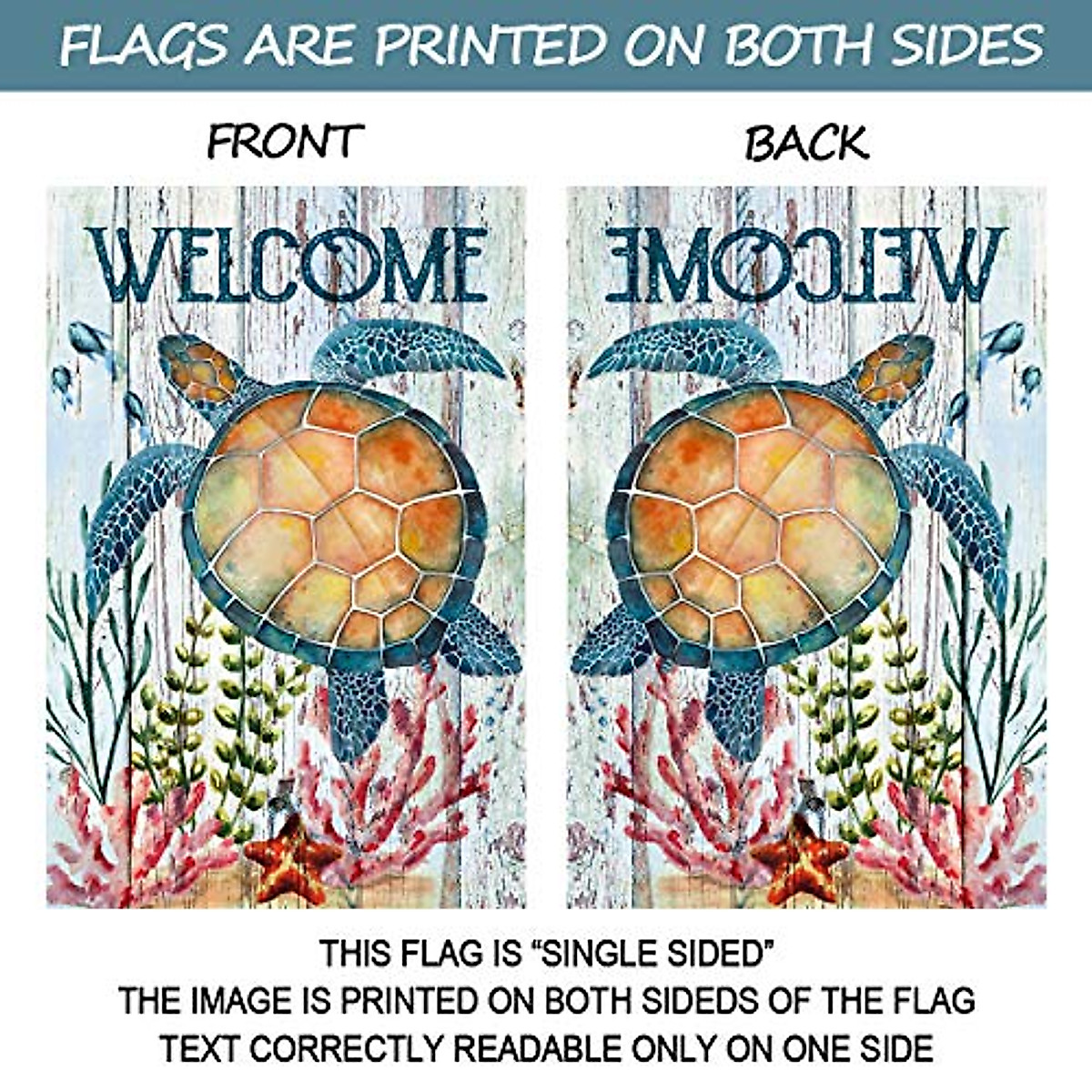 Texupday Welcome Turtle Tropical Ocean Garden Flag Rustic Coastal Summer Beach Yard Flag 12" x 18"
