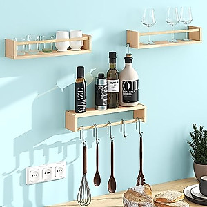 Fixwal Nursery Book Wall Shelves, 16.5 Inch Floating Bookshelves for Wall Set of 3, Baby Nursery Decor, Solid Wood Wall Mounted Shelves for Books, Toys and Decor Storage (Natural Wood)