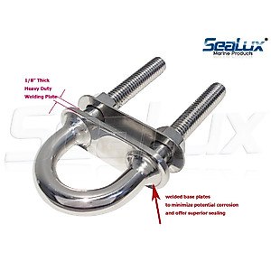 SeaLux Marine 3/8" Stock Fixed Welding Plate Bow Eye Stern Eye U-Bolt 5" Length with 3-1/2" Stud Length