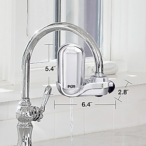 PUR PLUS Vertical Faucet Mount Water Filtration System with 3-in-1 Lead Reducing Filter for Great-Tasting Filtered Tap Water, Lasts 100 Gallons, Fits Most Kitchen or Bathroom Faucets, Stainless Steel
