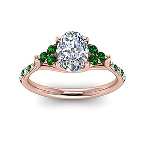 JewelryGift Oval Shaped Petite Cathedral Diamond Ring Rose Gold Plated Created Emerald Oval Shape Green Color Petite Engagement Rings Cathedral Setting in Size 11 Fashion Jewelry