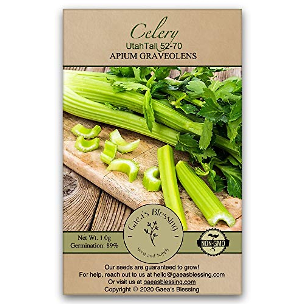 Gaea's Blessing Seeds - Celery Seeds - Tall Utah 52-70 Heirloom Non-GMO with Easy to Follow Instructions 89% Germination Rate Net Wt. 1.25g