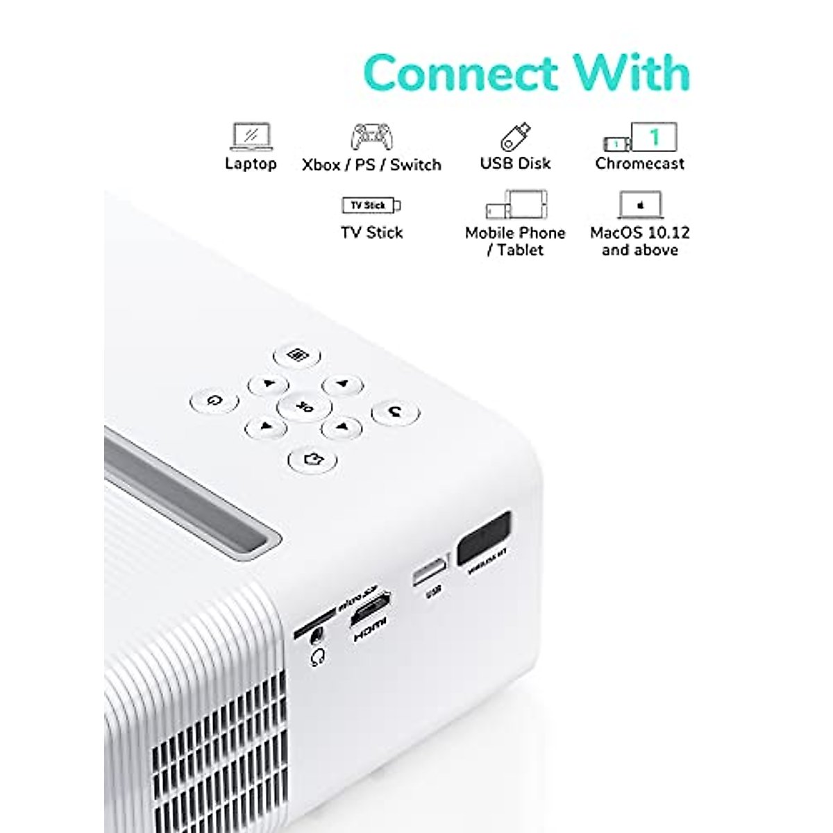 4K Projector, Projector with WiFi and Bluetooth, Portable Movie Projector with Remote, Home Theater Video Projector Compatible with HDMI, USB, MicroSD, Laptop, iOS & Android