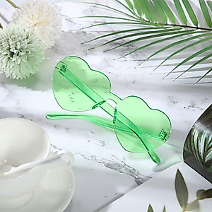 Maxdot 3 Pieces Heart Shaped Sunglasses Candy Color Rimless Heart Glasses for Women Colorful Summer Party Favors(Fruit Green)