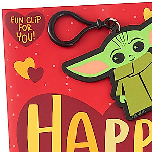 Hallmark Star Wars Valentines Day Card for Kid with Removable Backpack Clip (Baby Yoda)