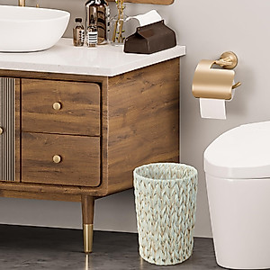 Endymion Wicker Trash Can,Wicker Waste Basket for Bathroom,Decorative Boho Small Bathroom Trash Can,Waterproof Wicker Trash Basket,2 Gallon Compact Round,Milk White