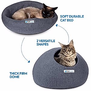 Feltcave Large Cat Cave Bed - Cute Cat Bed Cave Handcrafted from Flawless Merino Wool - Snuggly Cat Caves for Indoor Cats - Respected as The Premium Wool Cat Cave (Grey)