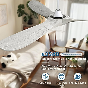 CACI Mall 60" Ceiling Fan no Light, Outdoor Ceiling Fans for Patios Without Lights, Remote Control, Solid Wood 3 Blades, Quiet, Indoor Ceiling Fan for Living Room, Patio, Bedroom, Porch, Farmhouse