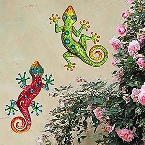 wotieuns Metal Gecko Wall Art Metal Lizard Outdoor Wall Decor Suitable for Yard Fence Patio Garden Decor Set of 2