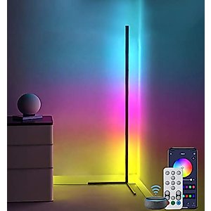 RGBIC Corner LED Floor Lamp, Modern Floor Lamps, 56" Music Mood lighting Sync Dimmable Home Decor, Colorful Ambience Gaming Light, Timing Stand Lights for Bedroom, Living Room,DIY Colors & Scene Modes