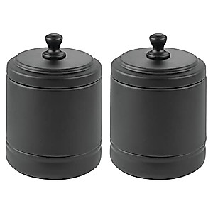 mDesign Metal Bathroom Vanity Storage Organizer Canister Jar with Lid for Cotton Balls, Swabs, Makeup Sponges, Bath Salts, Hair Ties, Jewelry - Hyde Collection - 2 Pack - Matte Black