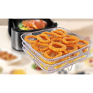RAMLLY 8 inch Air Fryer Rack for Instant Vortex Fryer,Philips,COSORI Fryer,Square Three Stackable Racks,Stainless Steel Multi-Layer Dehydrator Rack,Air Accessories
