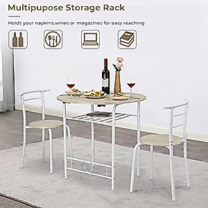 VINGLI 31.5" Drop Leaf Dining Table for Small Space,Small Kitchen Table Set for 2,Round Folding Table with 2 Chairs for Home,Kitchen,Apartment,White&Oak