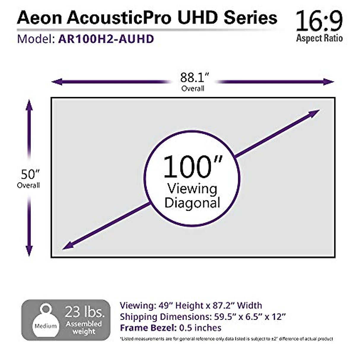 Elite Screens Aeon AUHD Series, 100-inch 16:9, 4K Home Theater Fixed Frame EDGE FREE Borderless Projection Sound Transparent Perforated Weave Projector Screen, AR100H2-AUHD