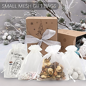 Organza Bags, 50 Pcs Small Mesh Bags Drawstring 3.54"x4.72"(9x12cm), White Jewelry Bags Drawstring Mesh Gift Bags for Party Wedding Christmas Jewelry Candy Bathroom Soaps Makeup Wrapping Supplie
