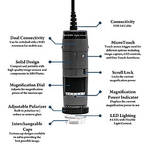 Dino-Lite USB Digital Microscope AF4915ZTL - 1.3MP, 10x - 140x Optical Magnification, Measurement, Polarized Light, AMR, EDOF, Long Working Distance, WF-20 Compatible